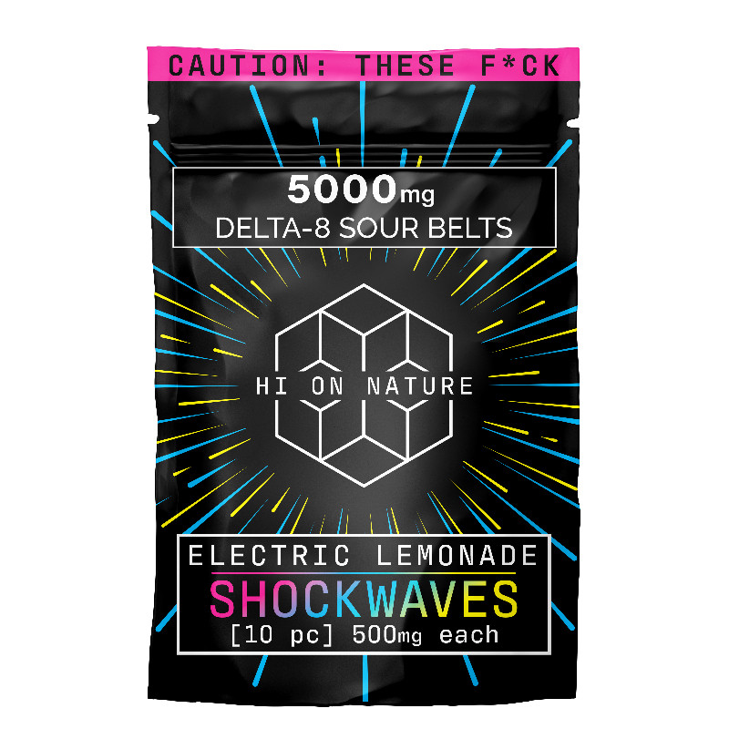 THC Edibles - Electric Lemonade D8 Sour Belts - 500mg - By Hi On Nature